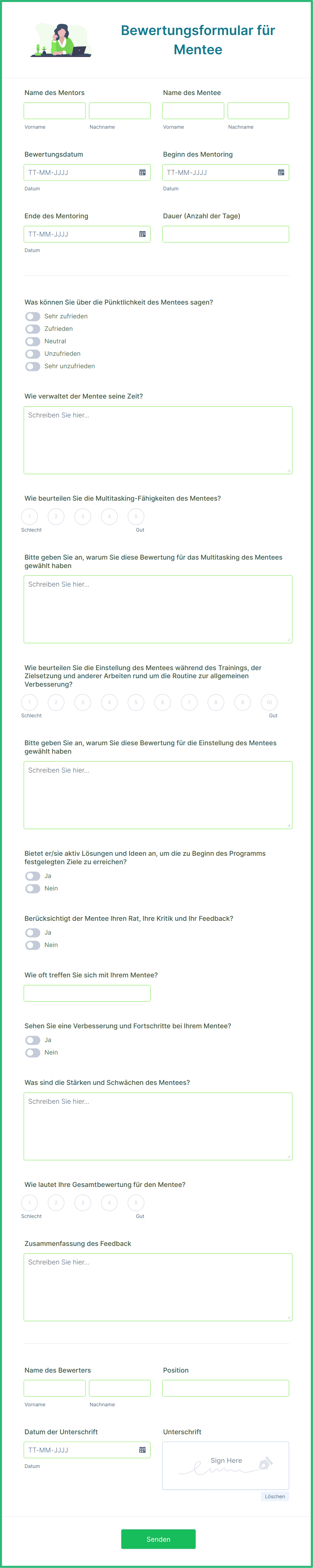 Bewertungsformular für Mentee Formularvorlage | Jotform