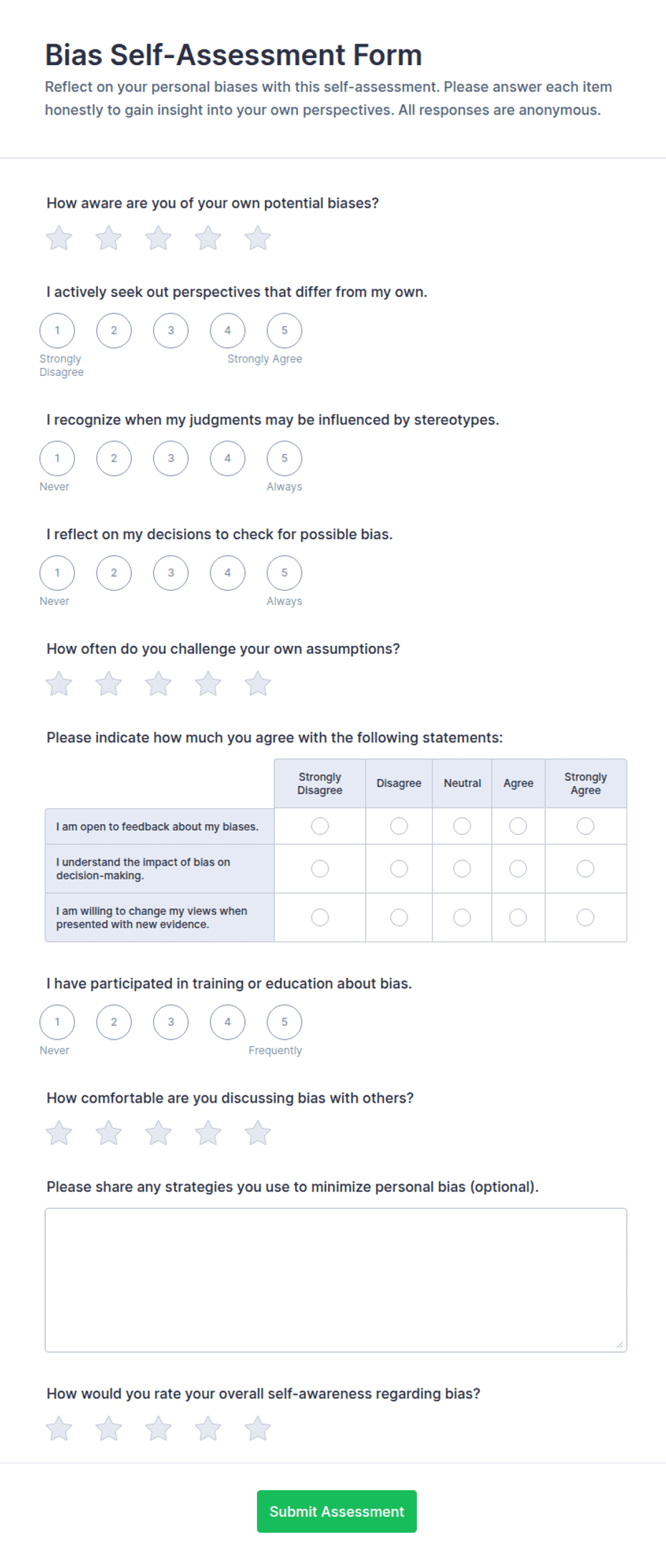 Bias Self-Assessment Form Template | Jotform
