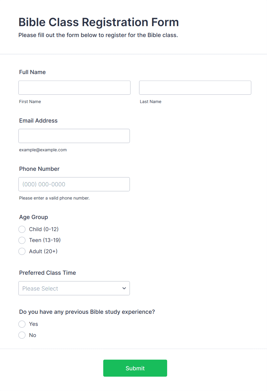 Bible Class Registration Form Template | Jotform