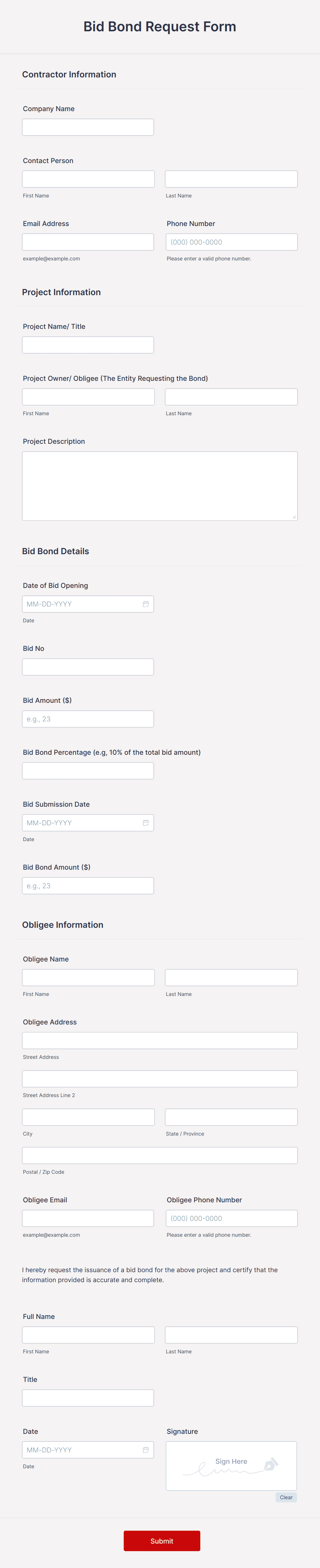Bid Bond Request Form Template | Jotform