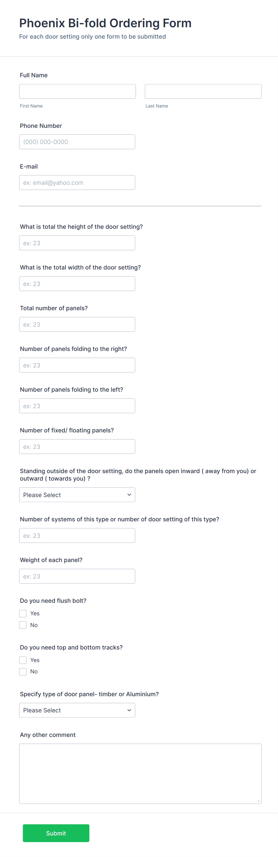 Bifold Hardware Order Form Template | Jotform