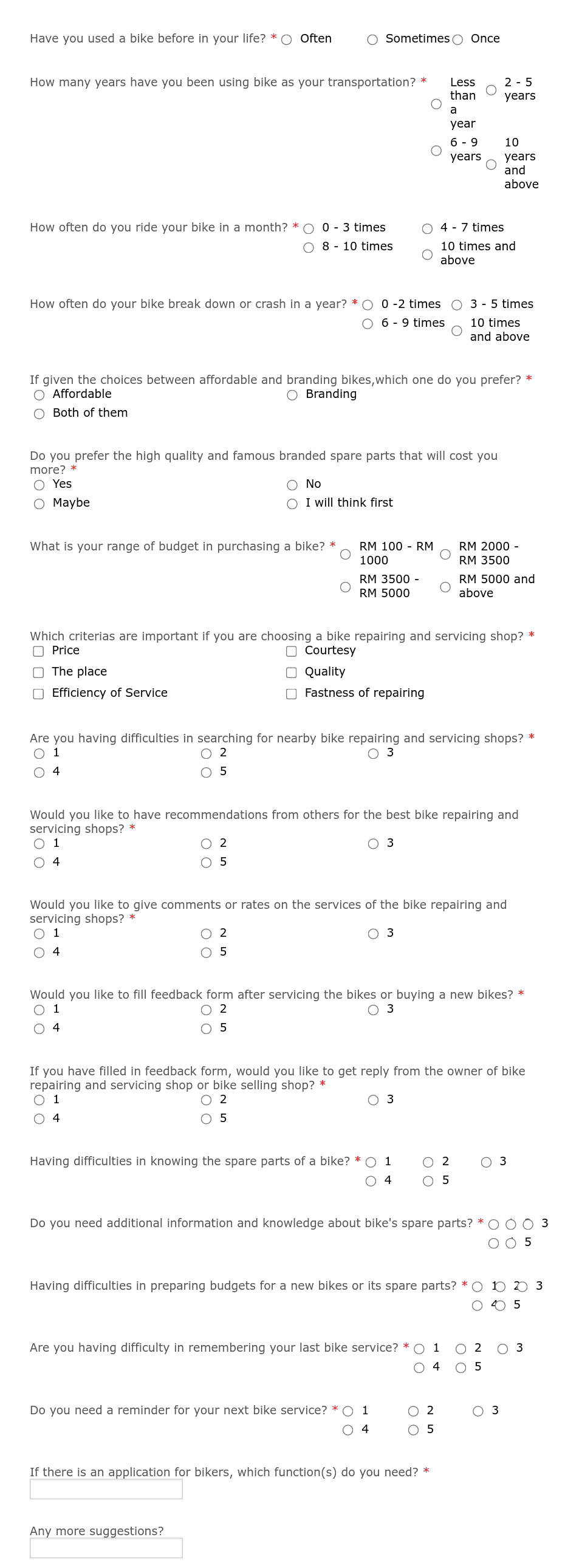 Bike Auto Services Questionnaire Form Template | Jotform