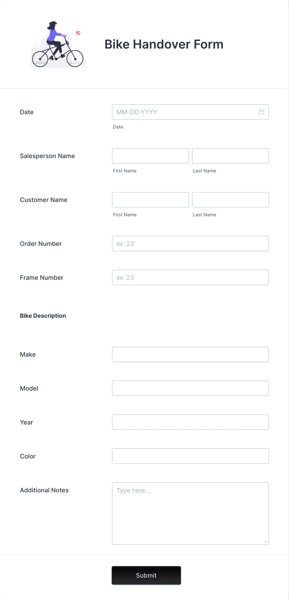 Bike Handover Form Template | Jotform