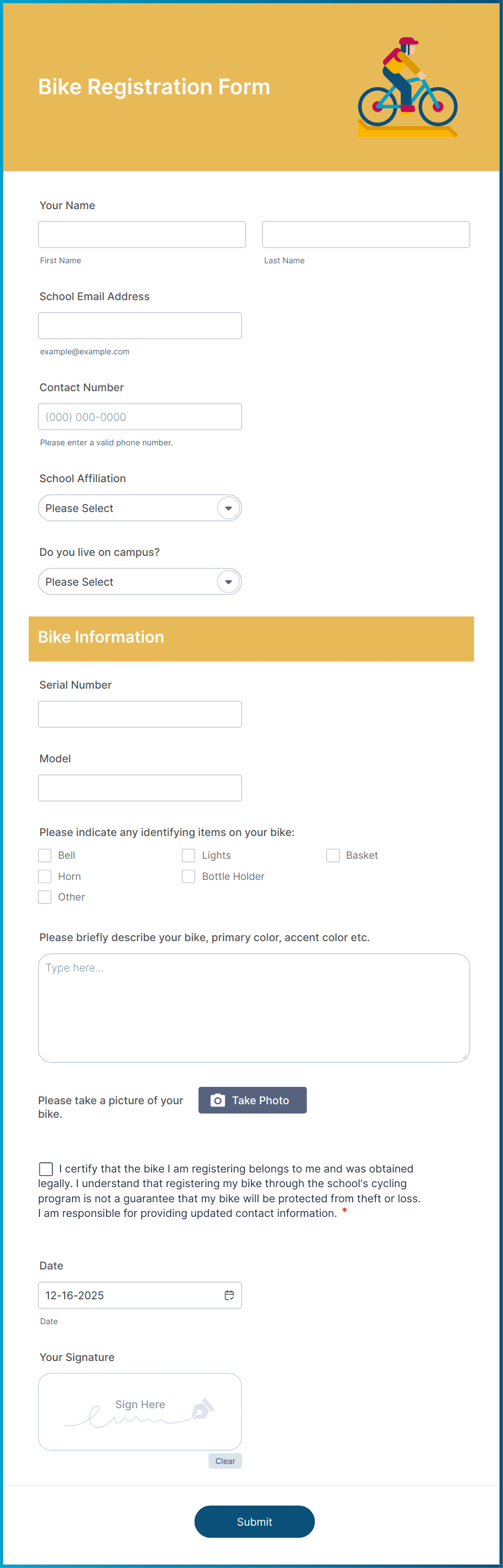 Bike Registration Form Template | Jotform