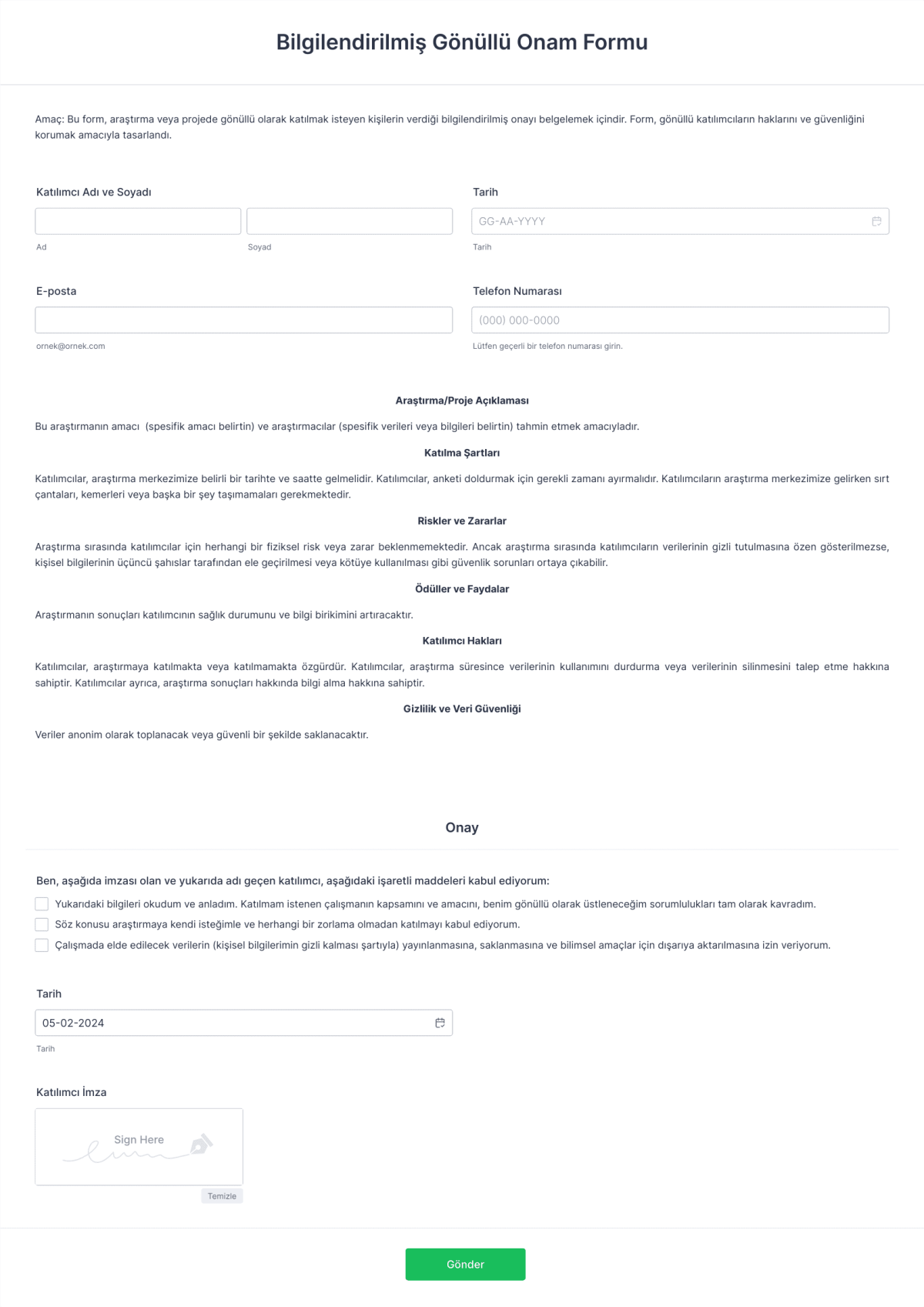 Bilgilendirilmiş Gönüllü Onam Formu Örneği | Jotform Bilgilendirilmiş Gönüllü Onam Formu Örneği | Jotform