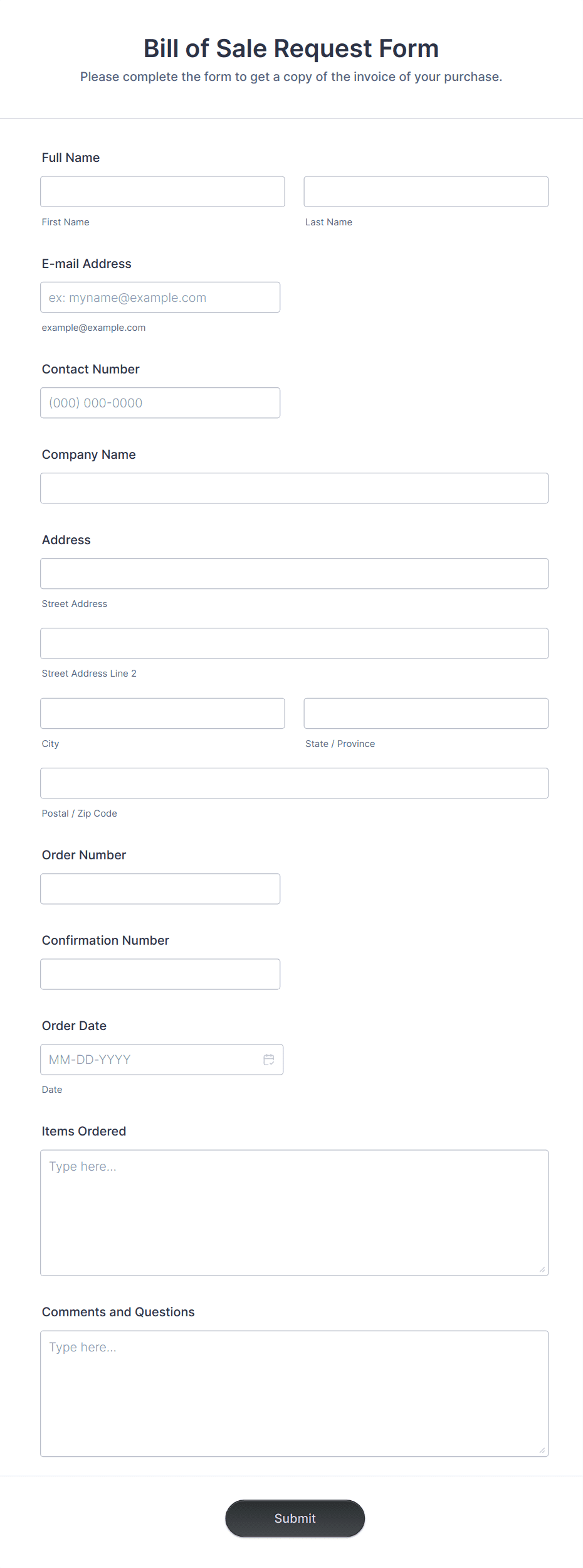 Bill of Sale Request Form Template | Jotform