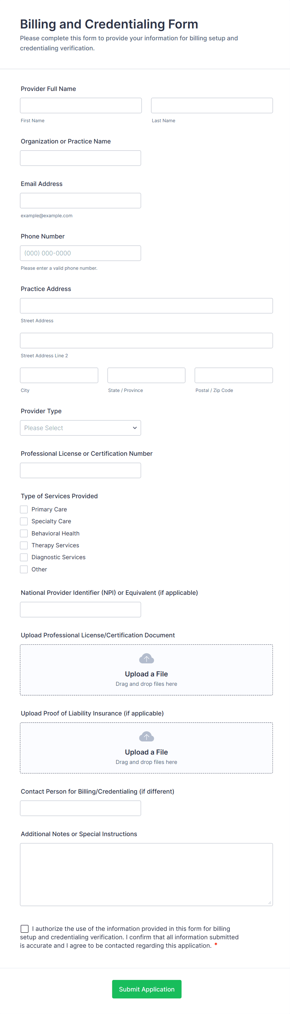 Billing and Credentialing Form Template | Jotform