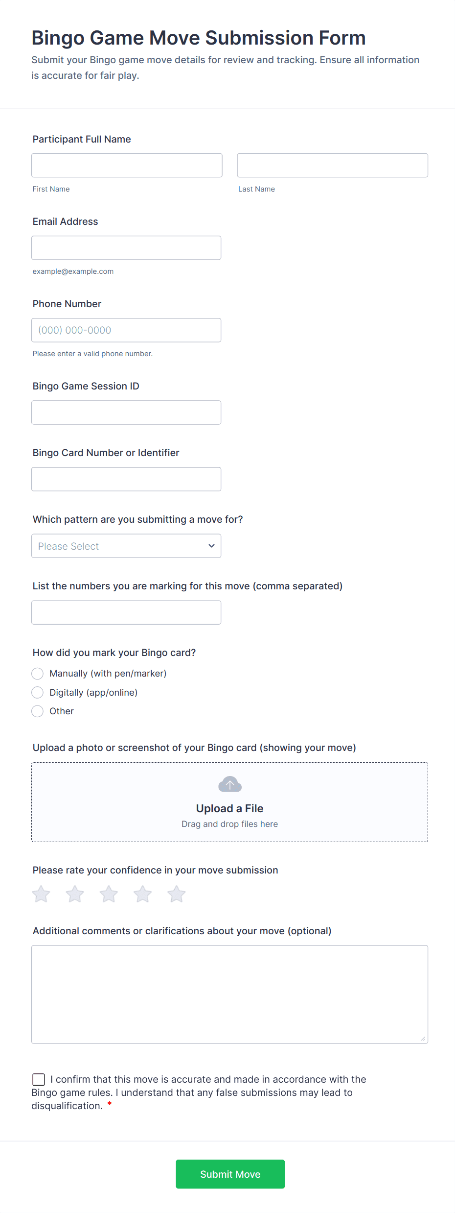 Bingo Game Move Submission Form Form Template | Jotform