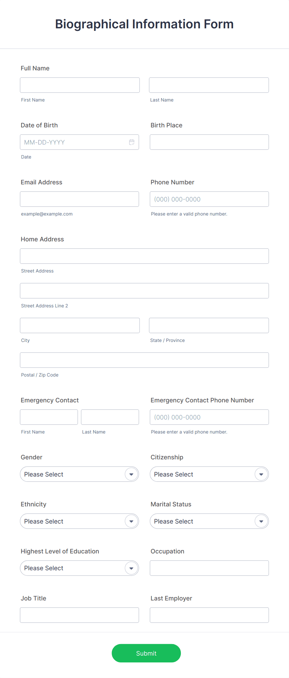 Biographical Information Form Template | Jotform
