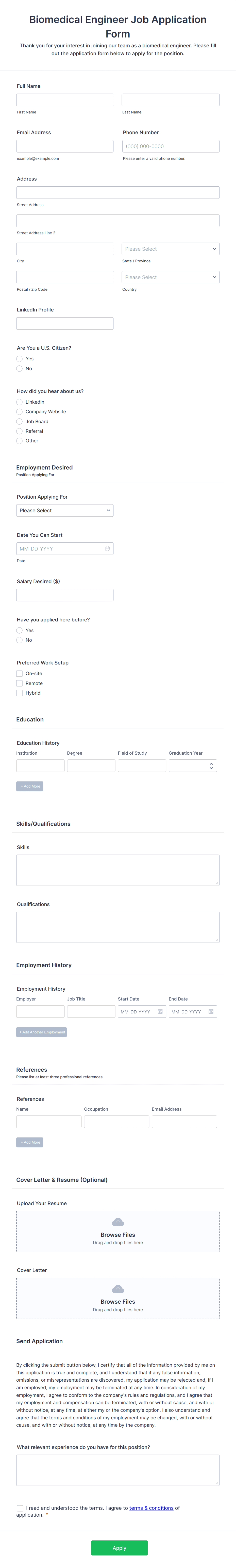 Biomedical Engineer Job Application Form Template | Jotform