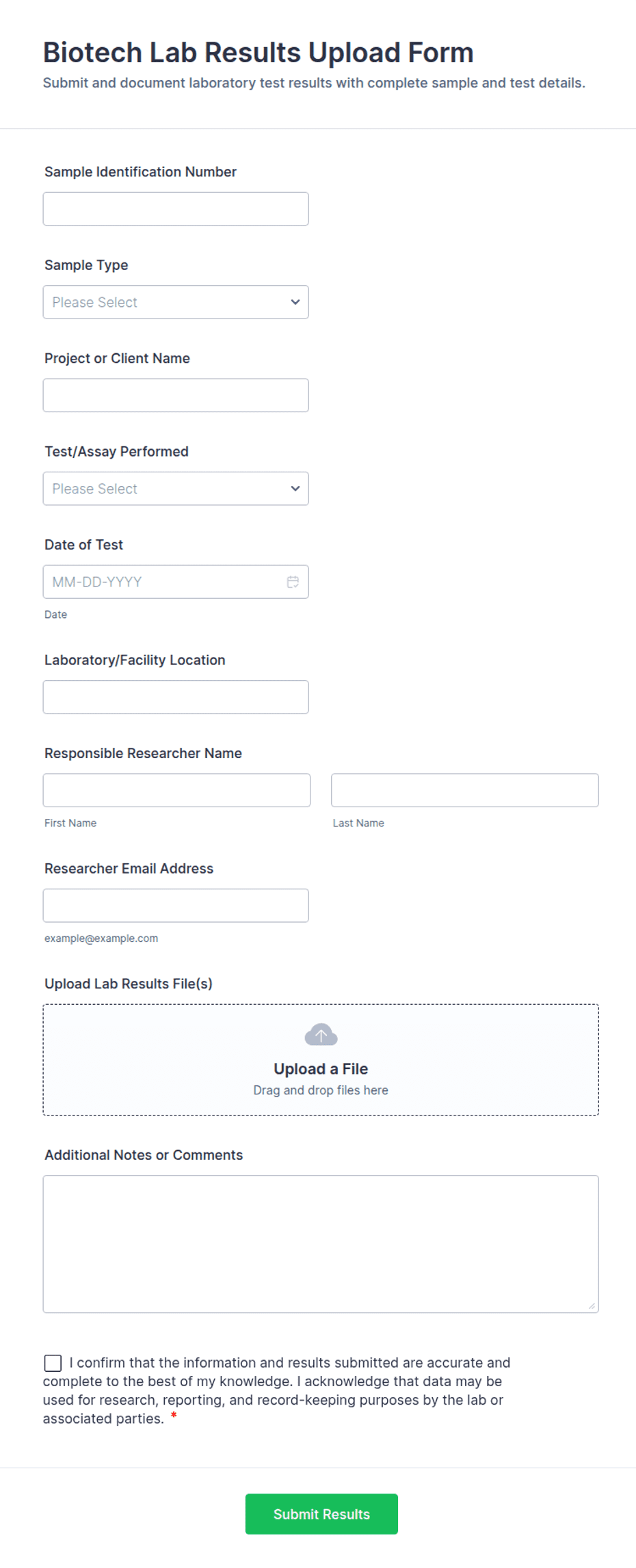 Biotech Lab Results Upload Form Template | Jotform