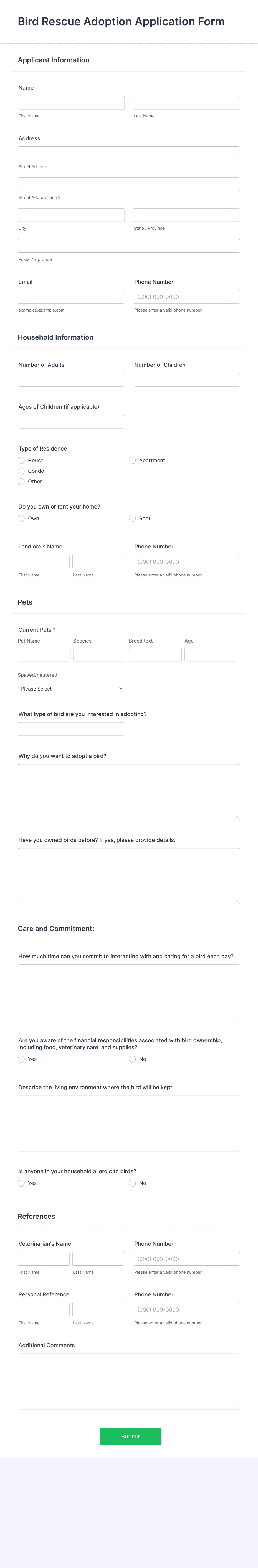 Bird Rescue Adoption Application Form Template | Jotform