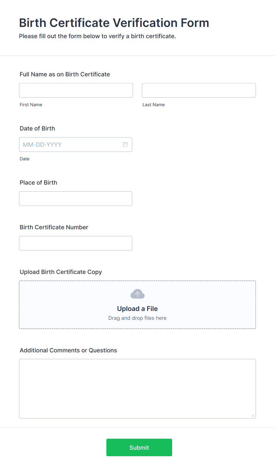 Birth Certificate Verification Form Template | Jotform