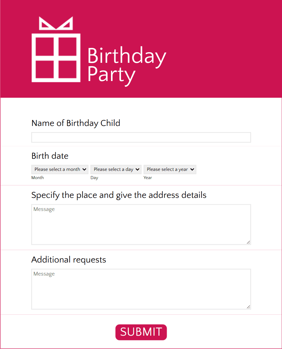 Birthday Event Registration Form - Responsive Form Template | Jotform