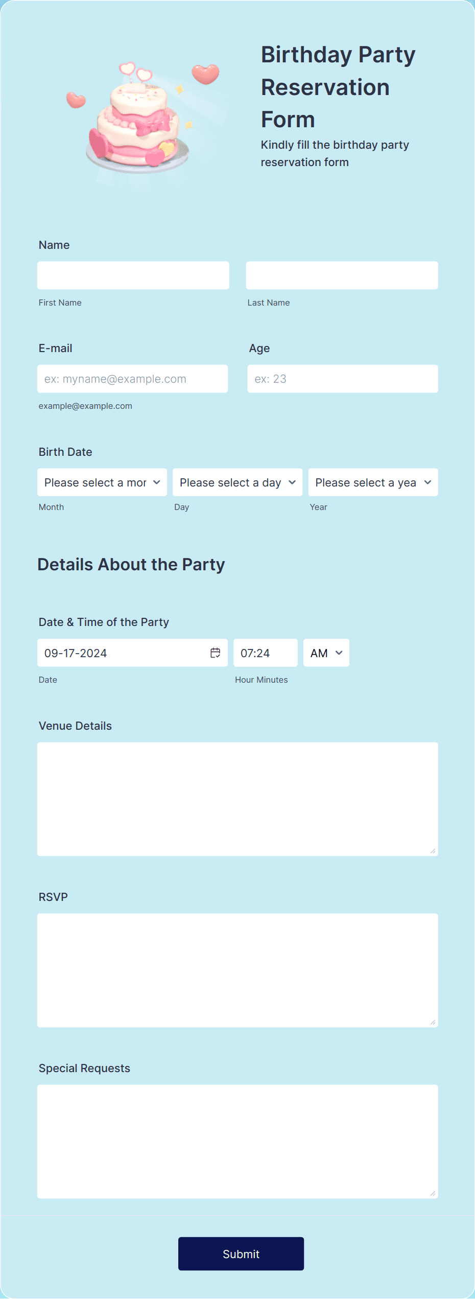 Birthday Party Reservation Form Template | Jotform