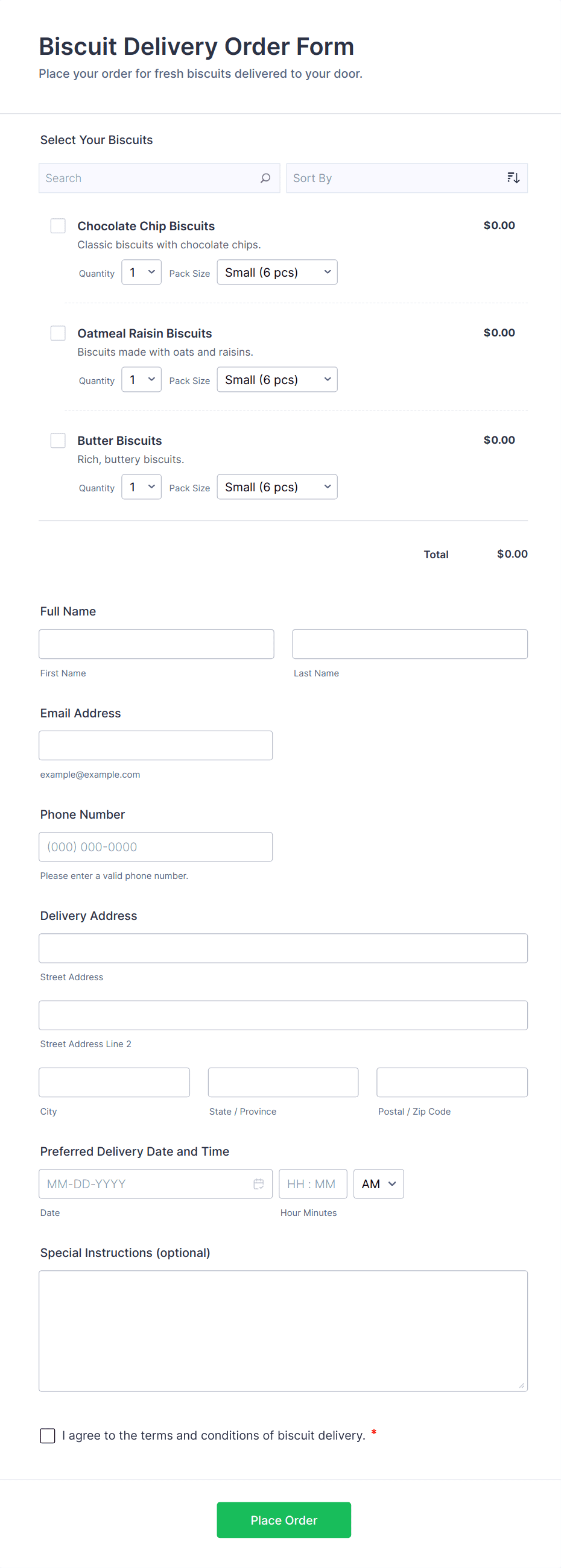 Biscuit Delivery Order Form Template | Jotform