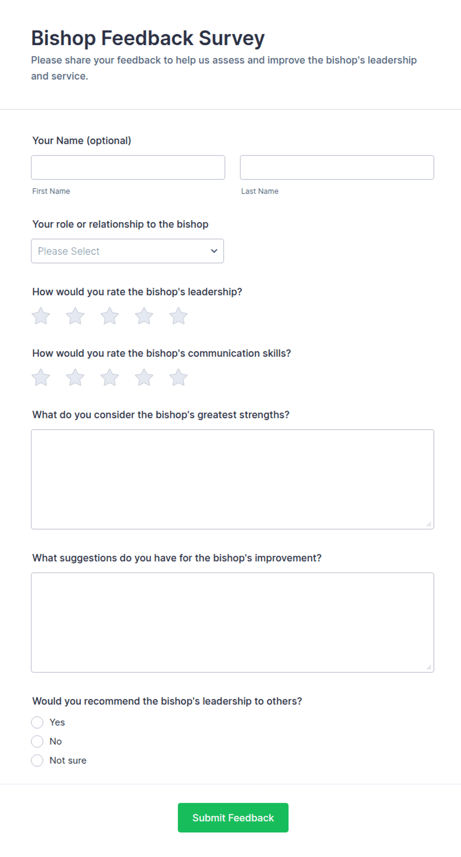 Bishop Feedback Survey Form Template | Jotform