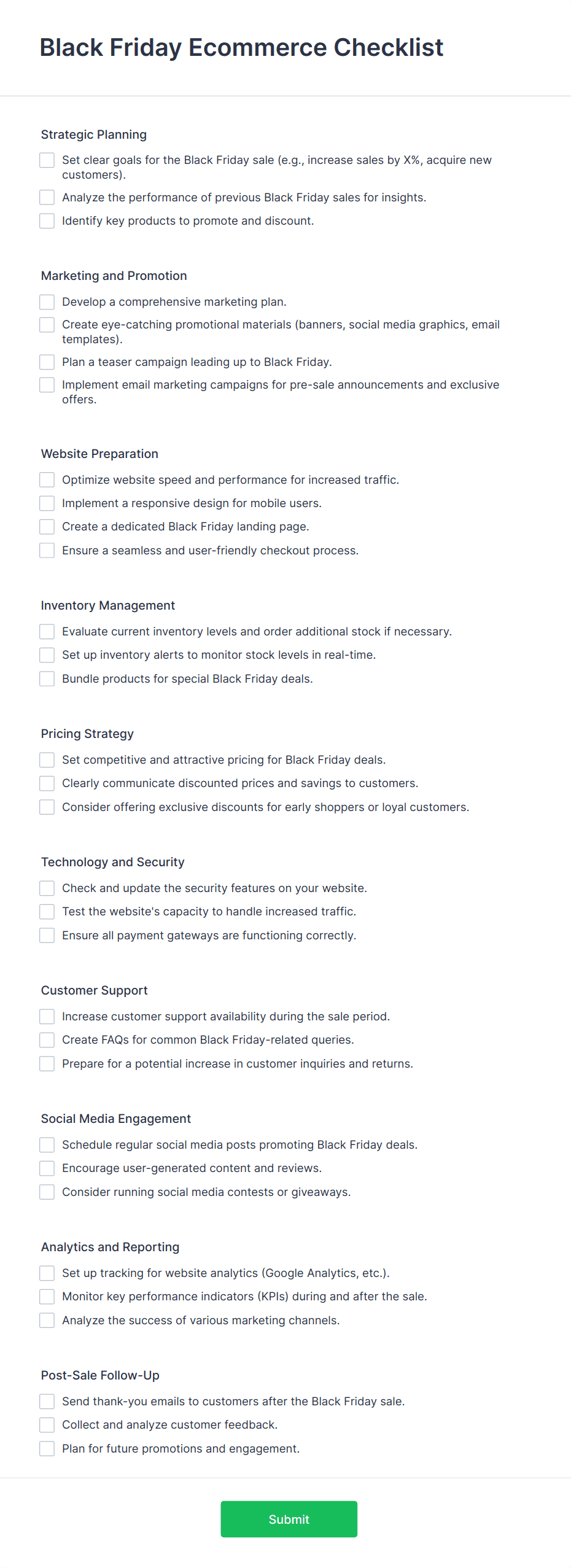 Black Friday Ecommerce Checklist Form Template | Jotform