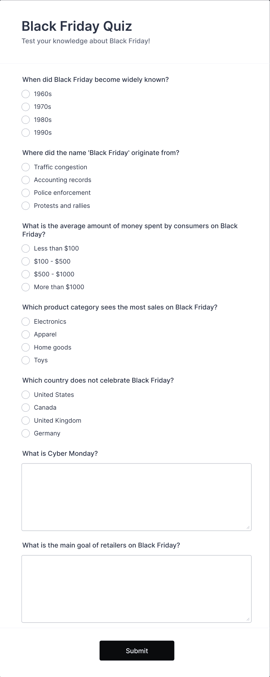 Black Friday Quiz Form Template | Jotform
