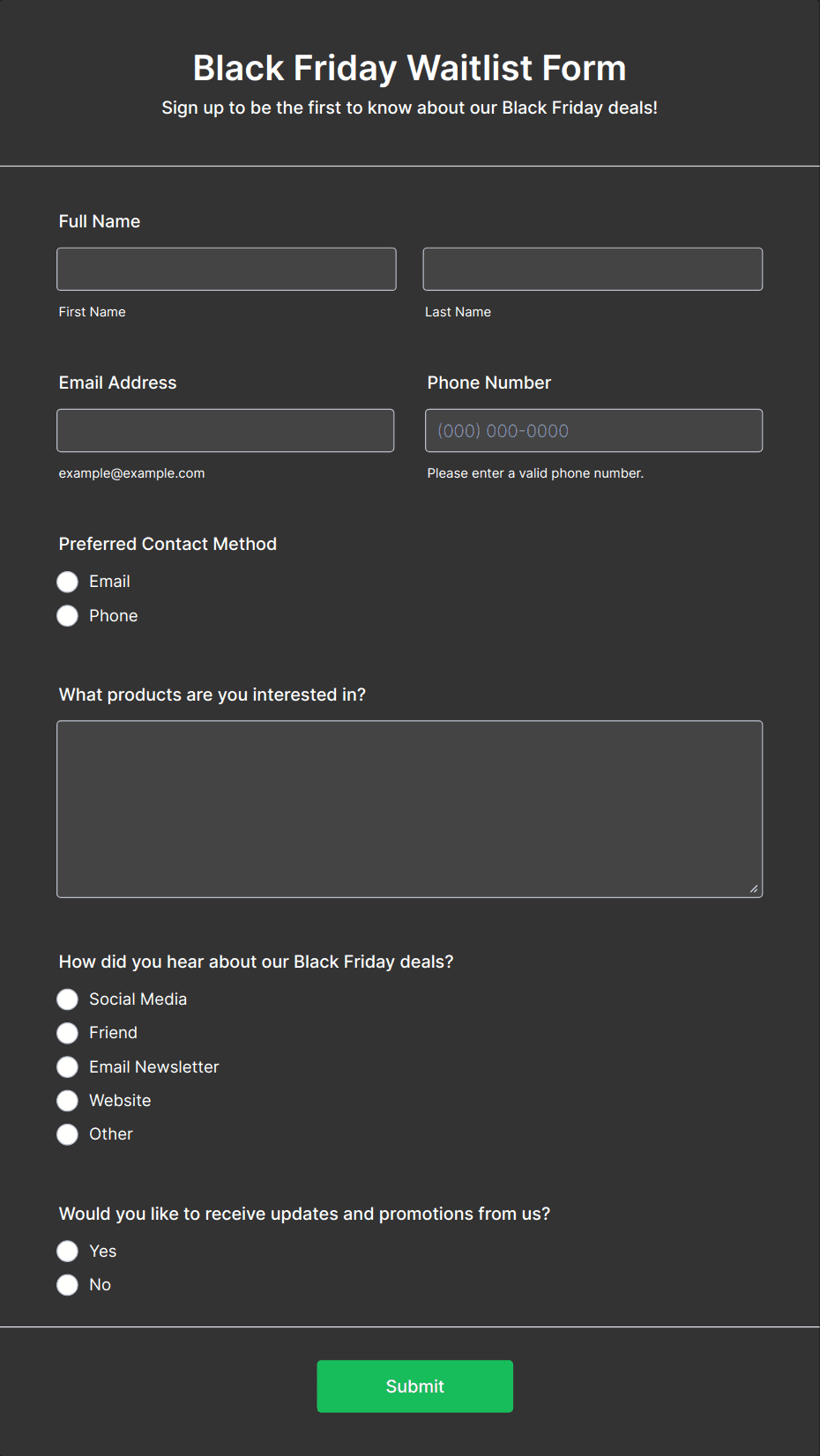 Black Friday Waitlist Form Template | Jotform