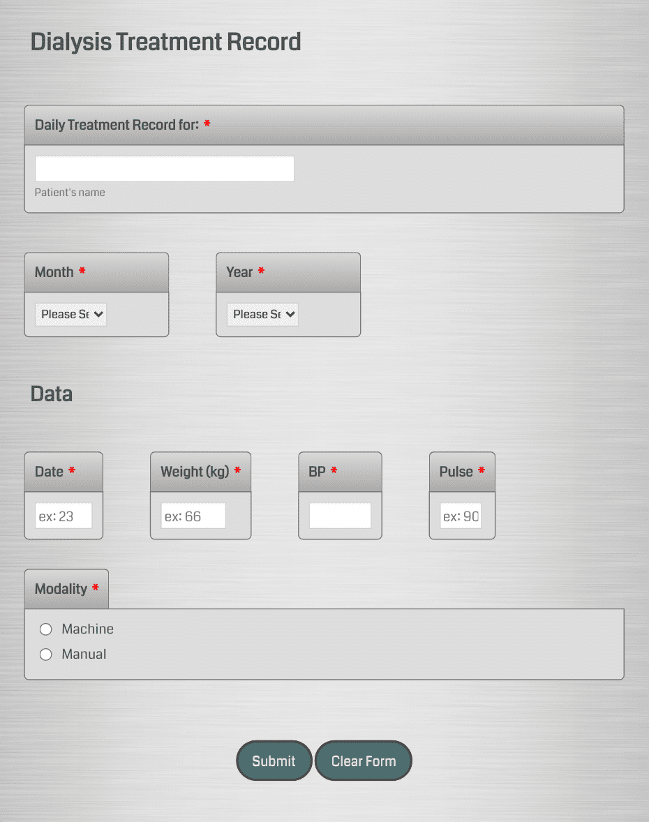 Peritoneal Dialysis Record Form Template | Jotform