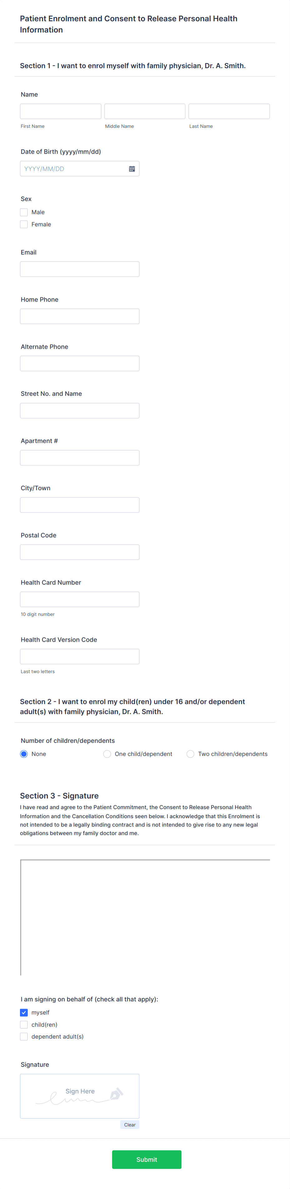 Blank FHO Enrolment Form Template | Jotform