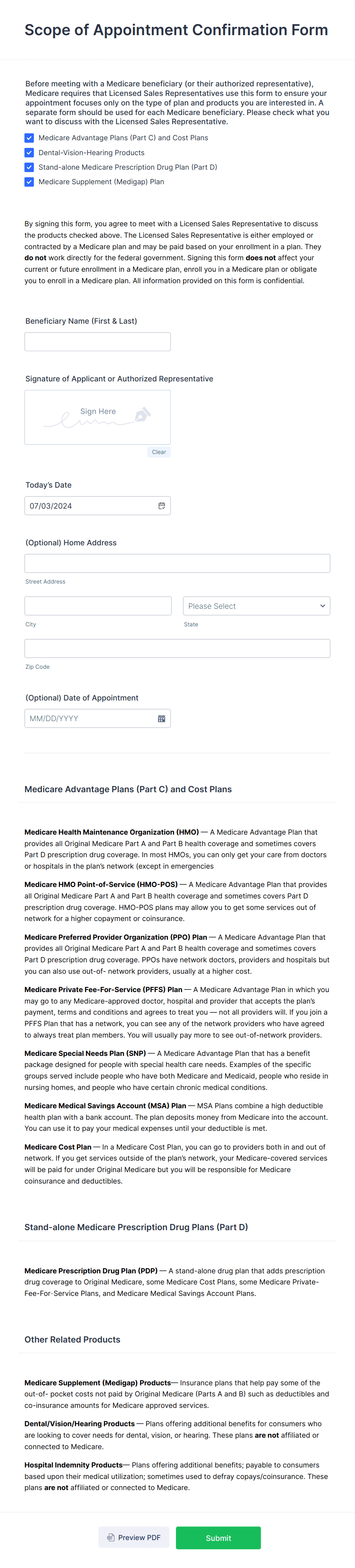 Blank Scope of Appointment Form Template | Jotform