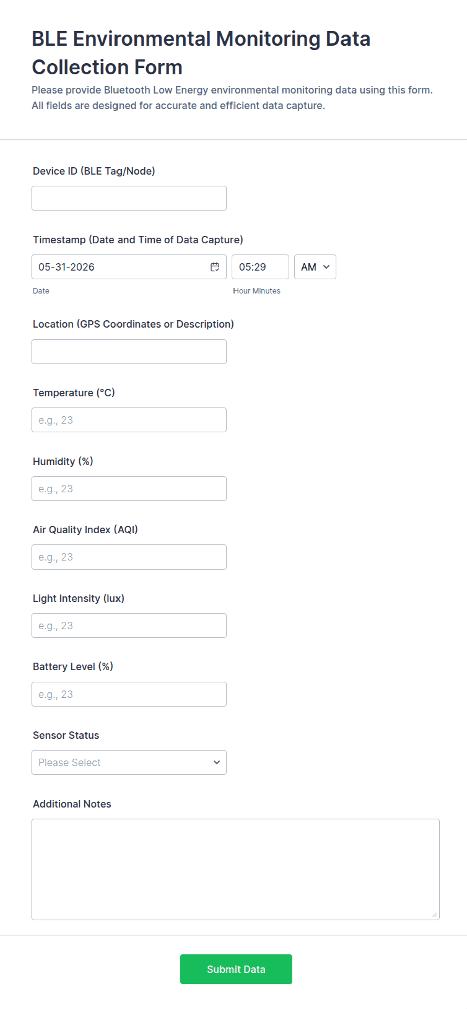 BLE Environmental Monitoring Data Collection Form Template | Jotform