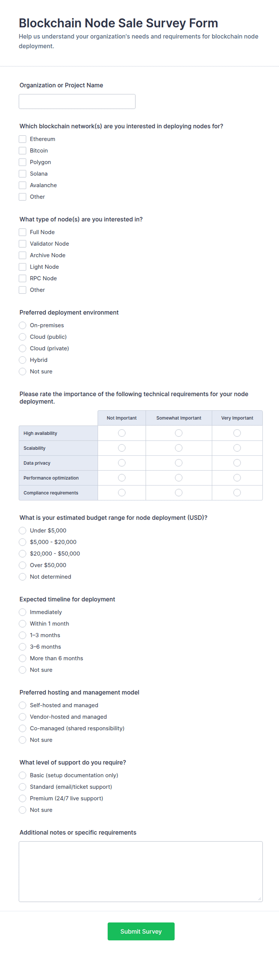 Blockchain Node Sale Survey Form Template | Jotform