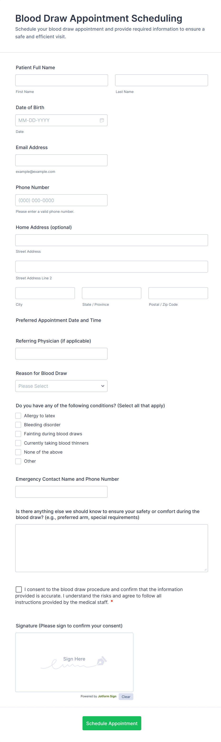 Blood Draw Appointment Scheduling Form Template | Jotform