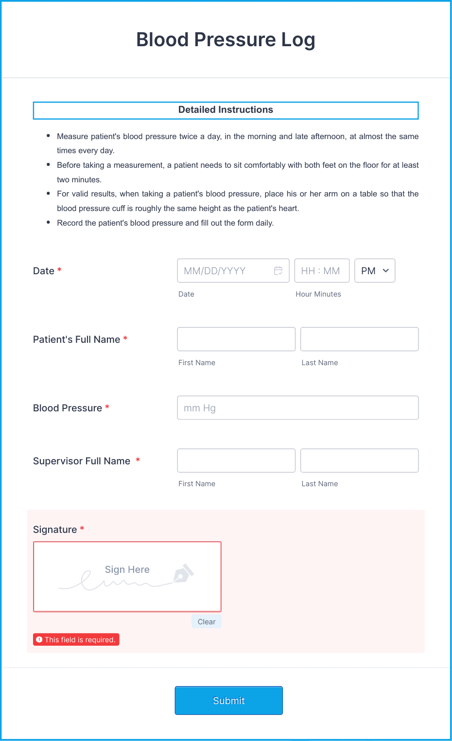 Blood Pressure Log Form Template | Jotform