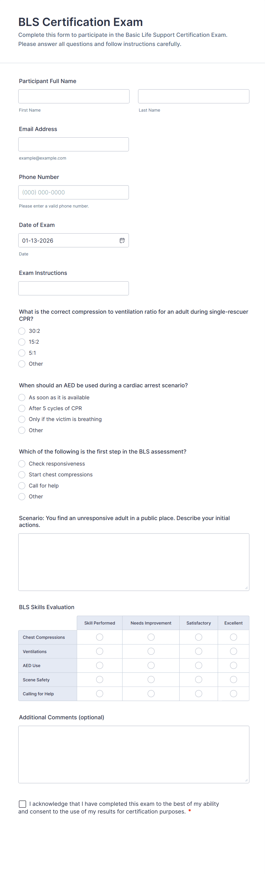 BLS Certification Exam Form Template | Jotform