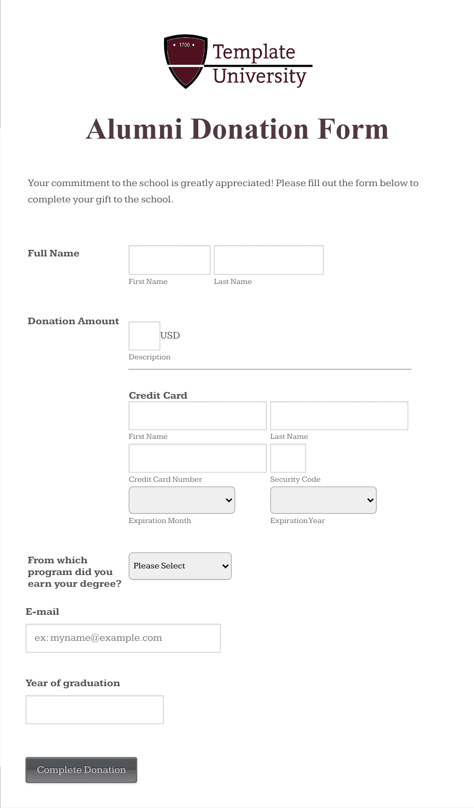 Bluepay Alumni Donation Form Template | Jotform