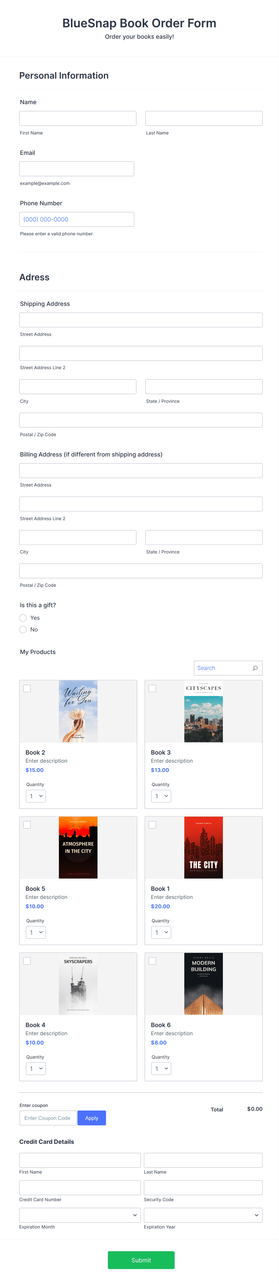 BlueSnap Book Order Form Template | Jotform