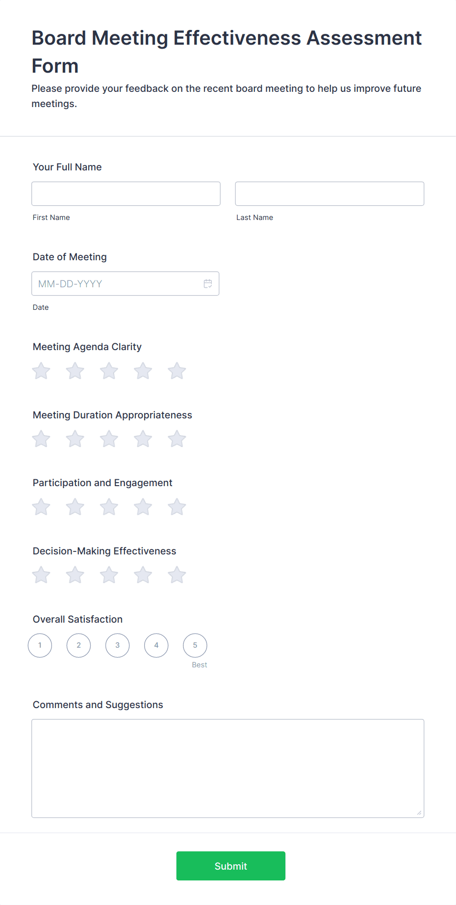 Board Meeting Effectiveness Assessment Form Template | Jotform