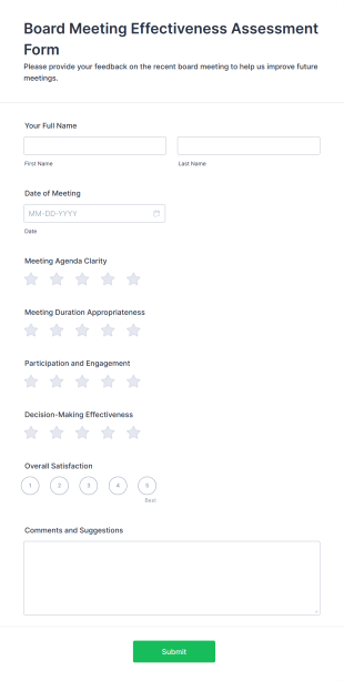 Board Meeting Effectiveness Assessment Form Template | Jotform