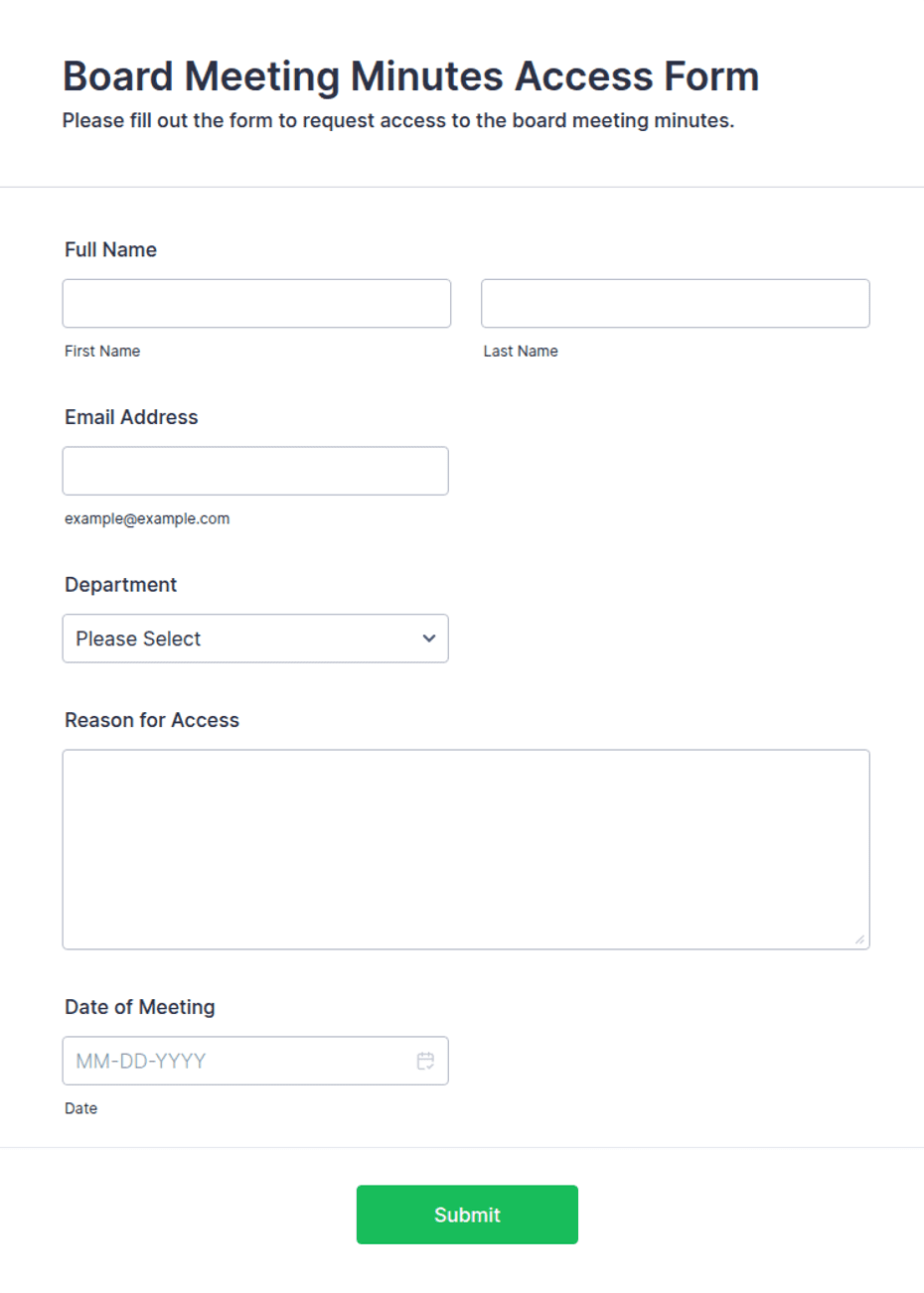 Board Meeting Minutes Access Form Template | Jotform