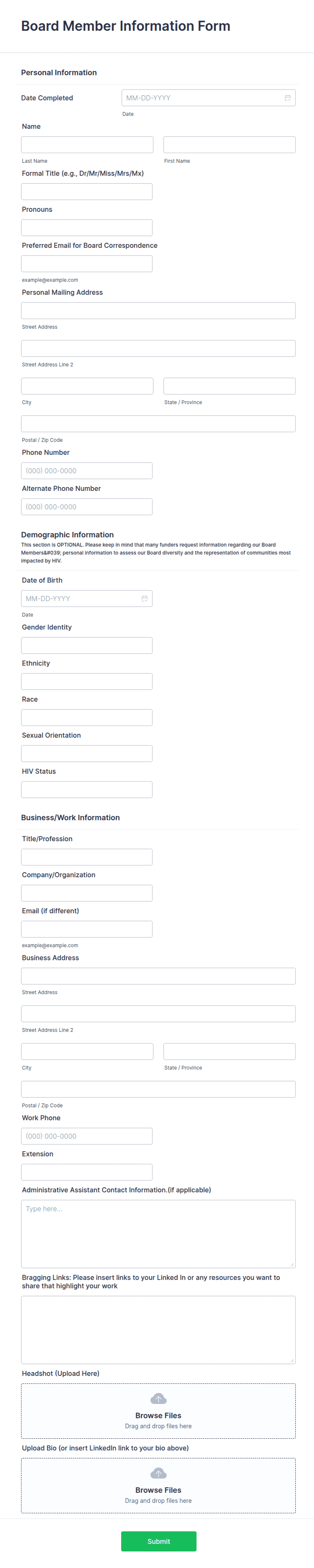 Board Member Information Form Template | Jotform