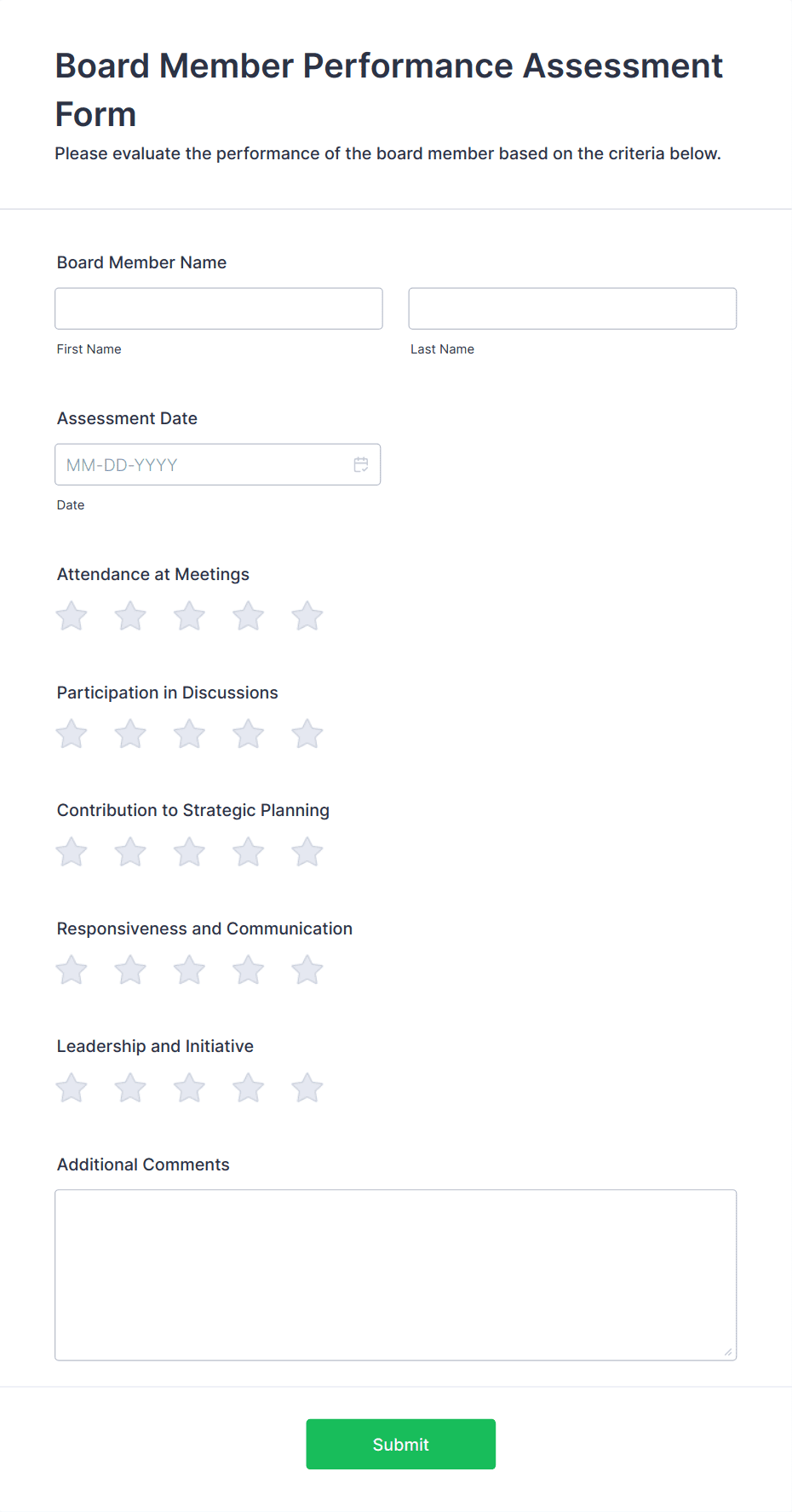 Board Member Performance Assessment Form Template | Jotform