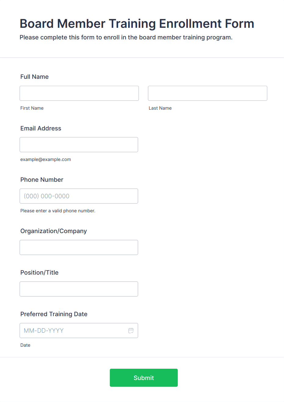 Board Member Training Enrollment Form Template | Jotform