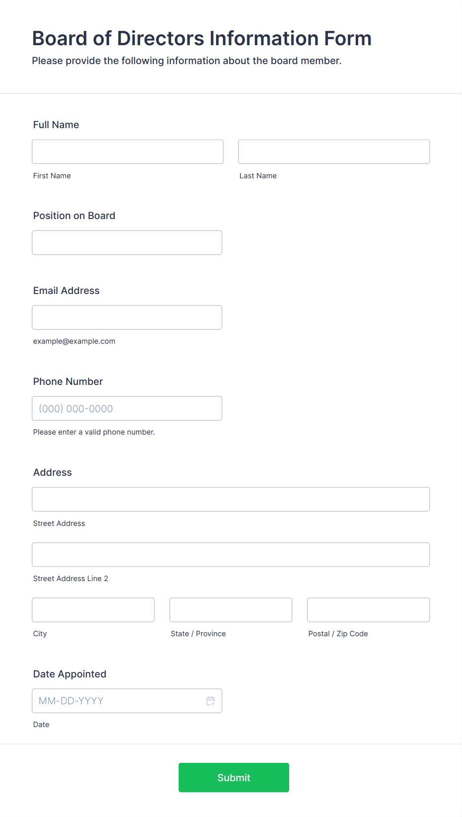 Board of Directors Information Form Template | Jotform