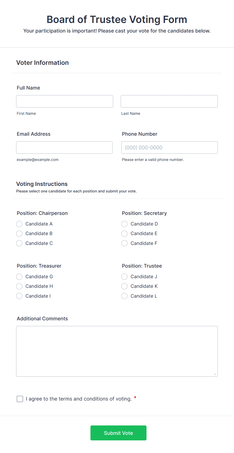 Board of Trustee Voting Form Template | Jotform