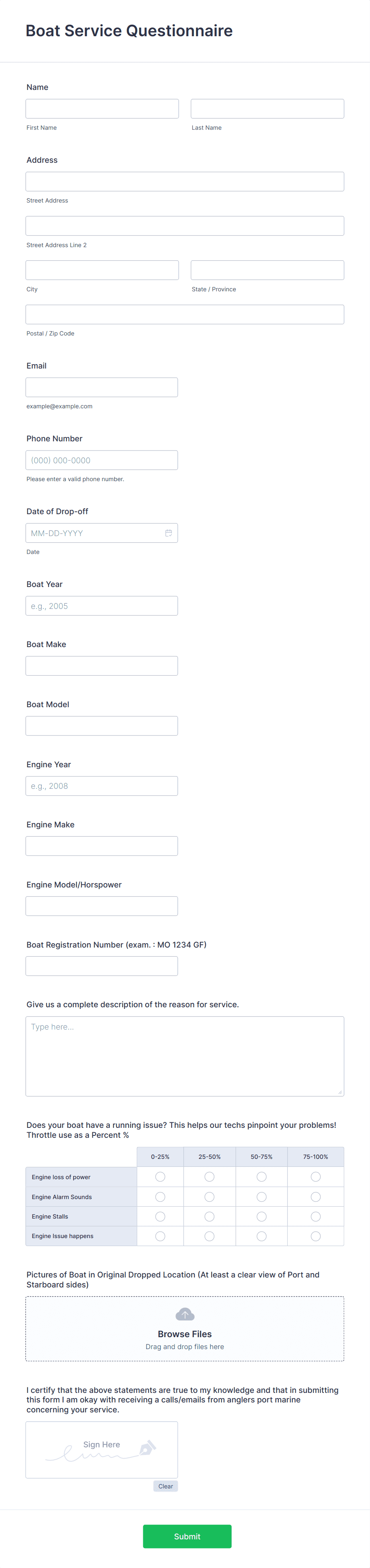 Boat Service Questionnaire Form Template | Jotform