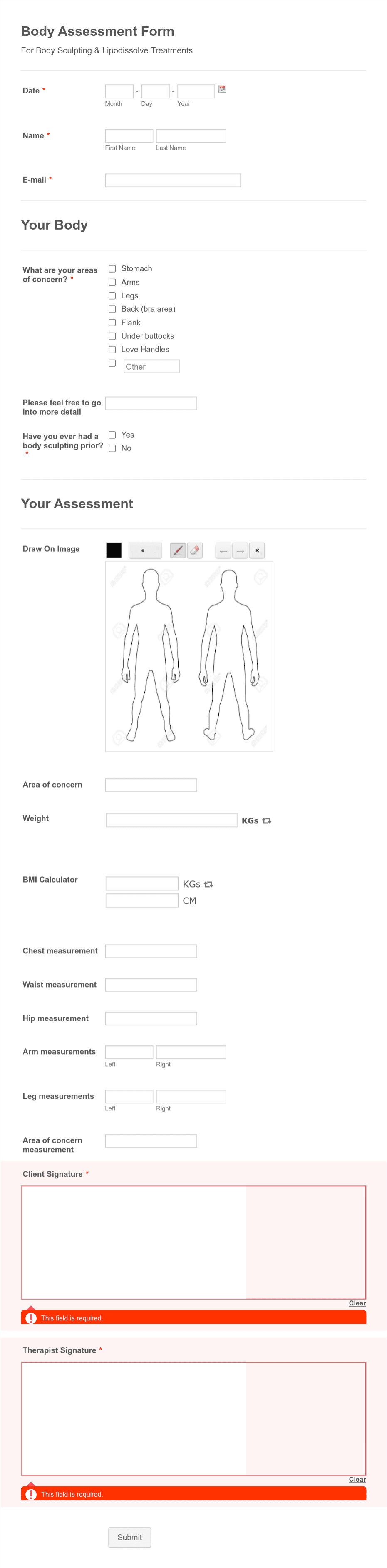 Body Assessment Form Template | Jotform