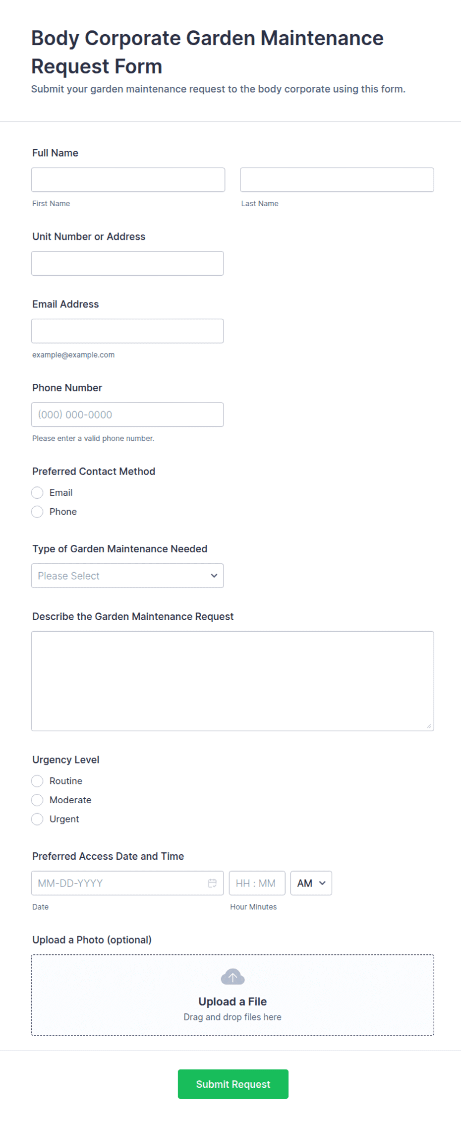 Body Corporate Garden Maintenance Request Form Template | Jotform