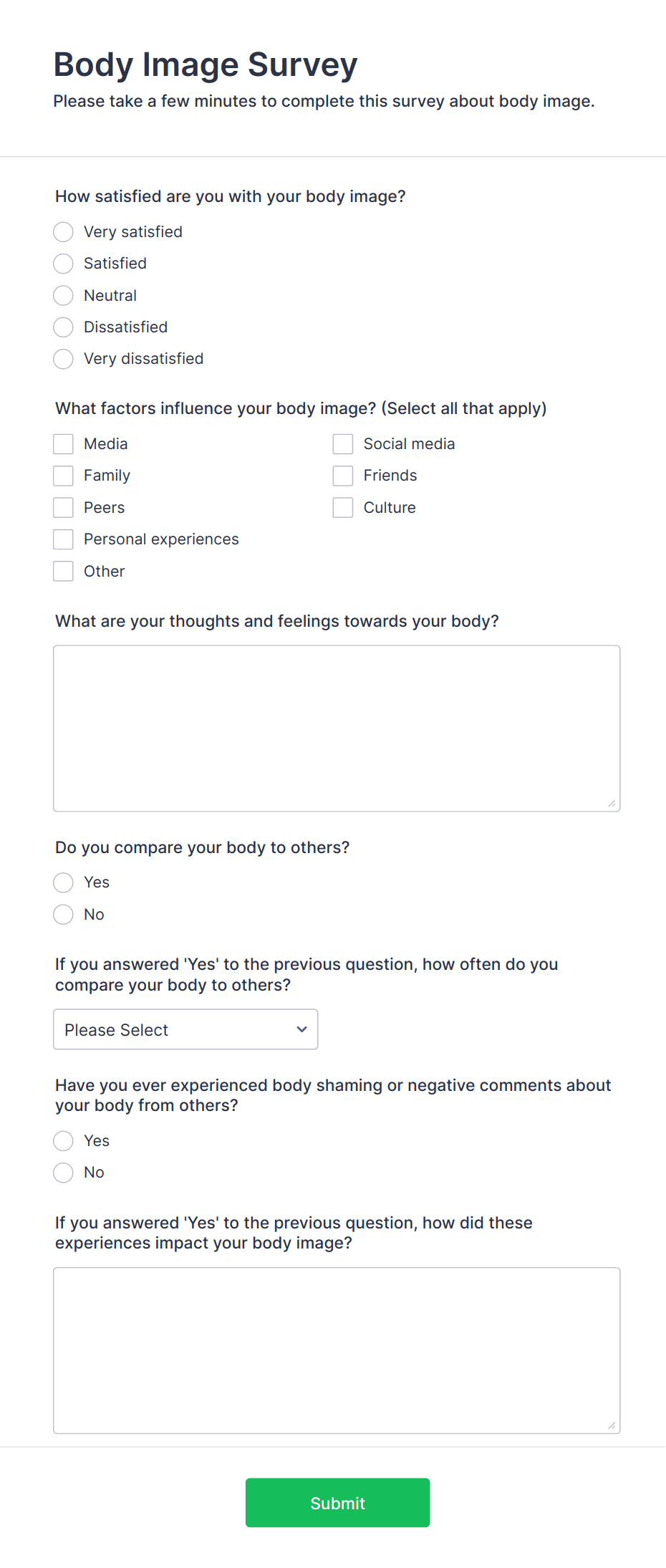 Body Image Survey Form Template | Jotform