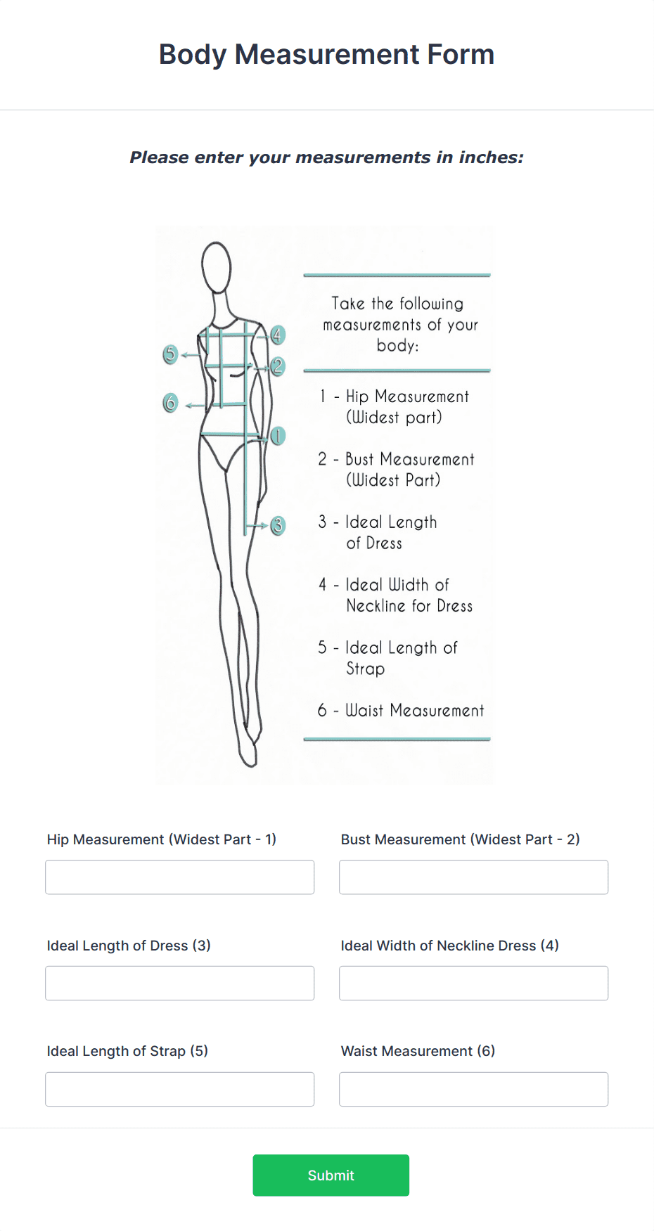 Body Measurement Form Template | Jotform