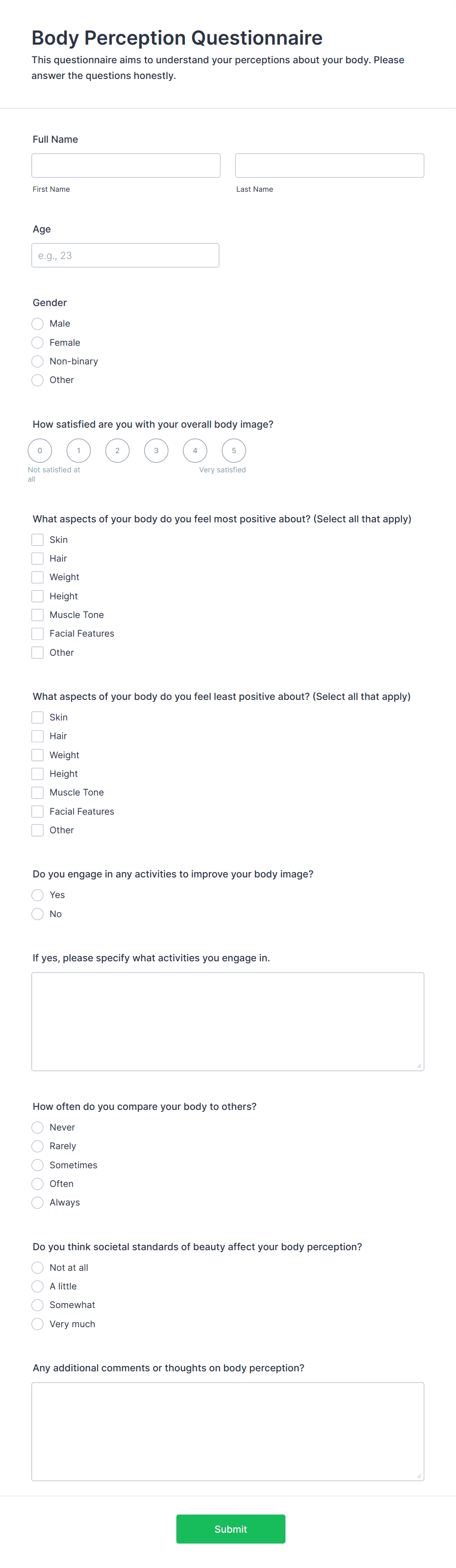 Body Perception Questionnaire Form Template | Jotform