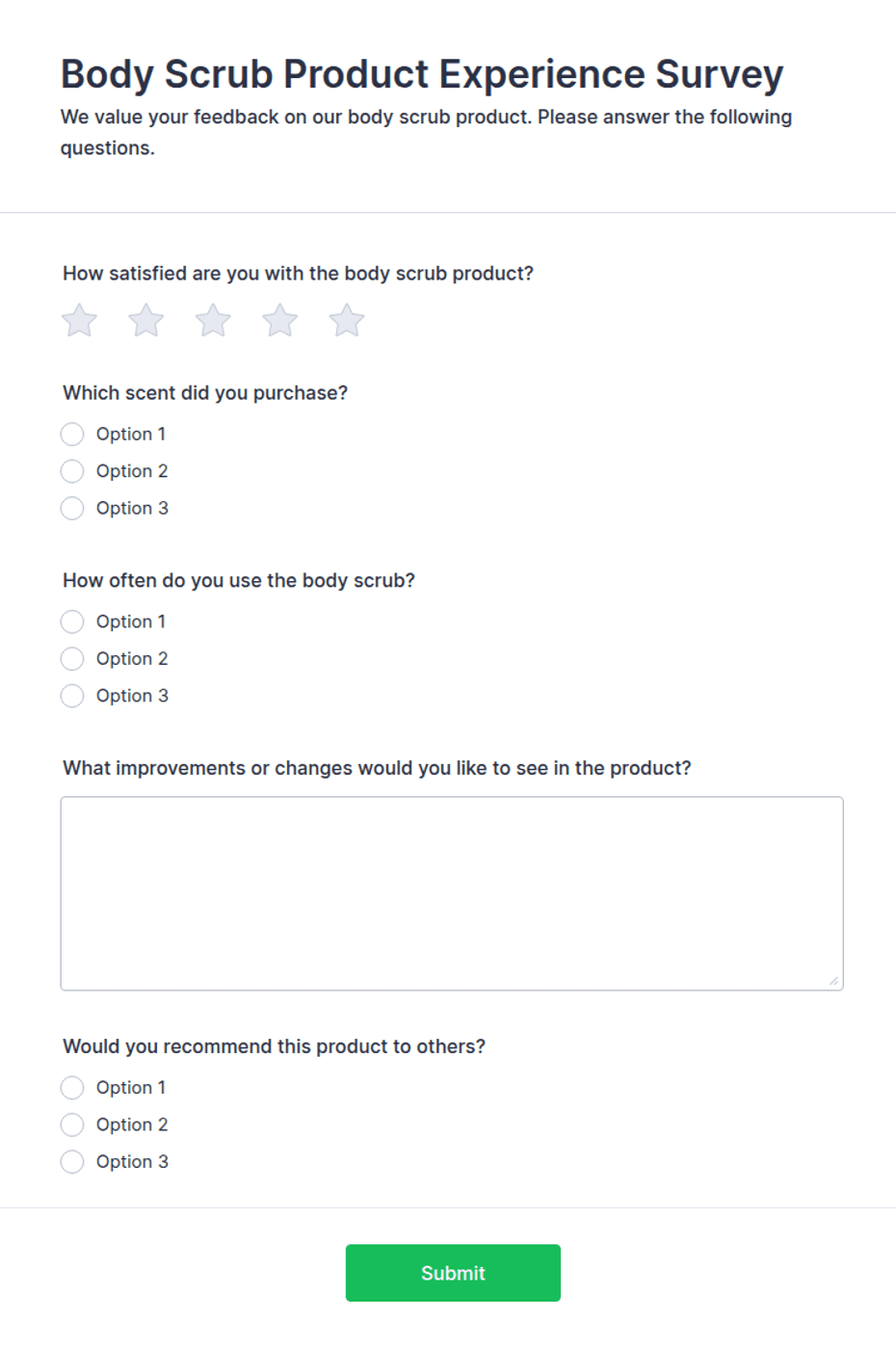 Body Scrub Product Experience Survey Form Template | Jotform