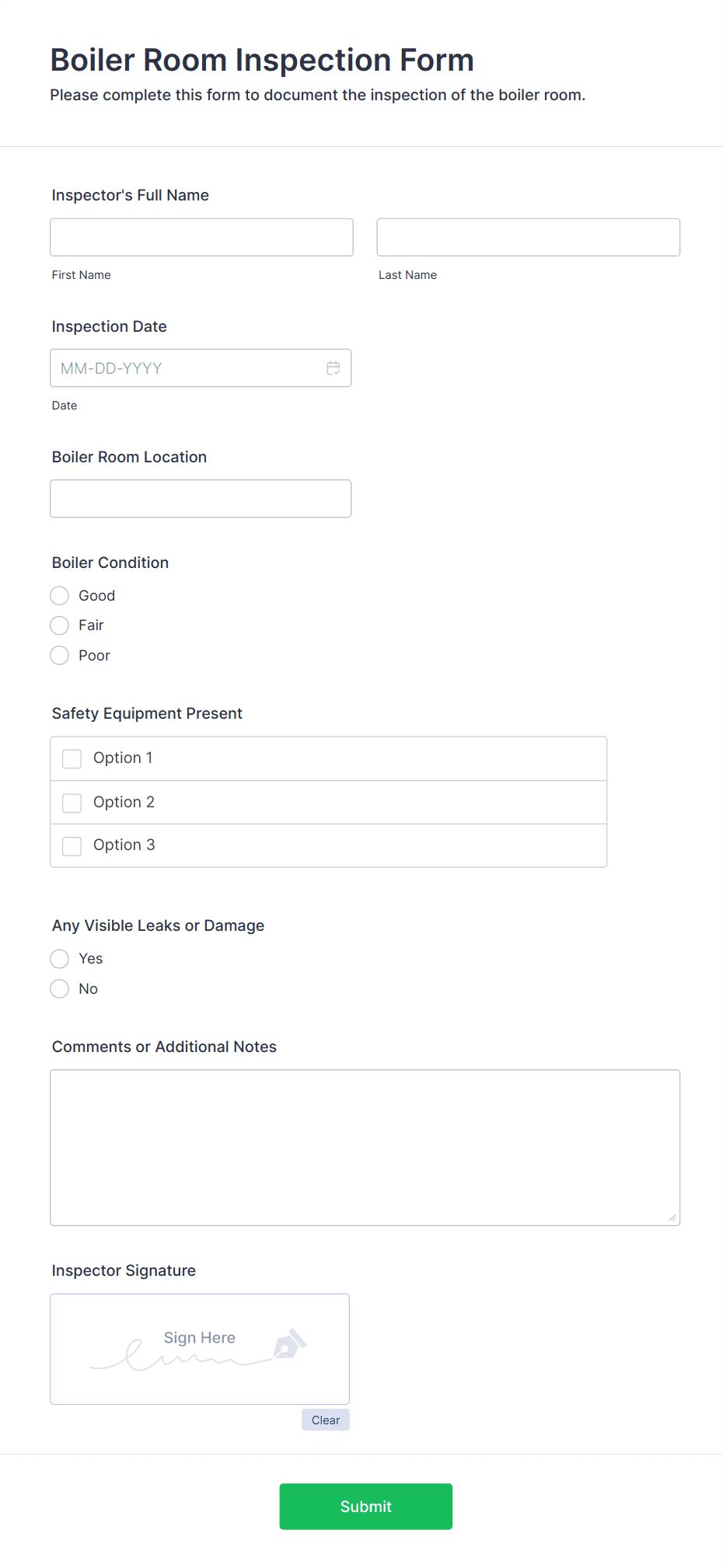 Boiler Room Inspection Form Template | Jotform